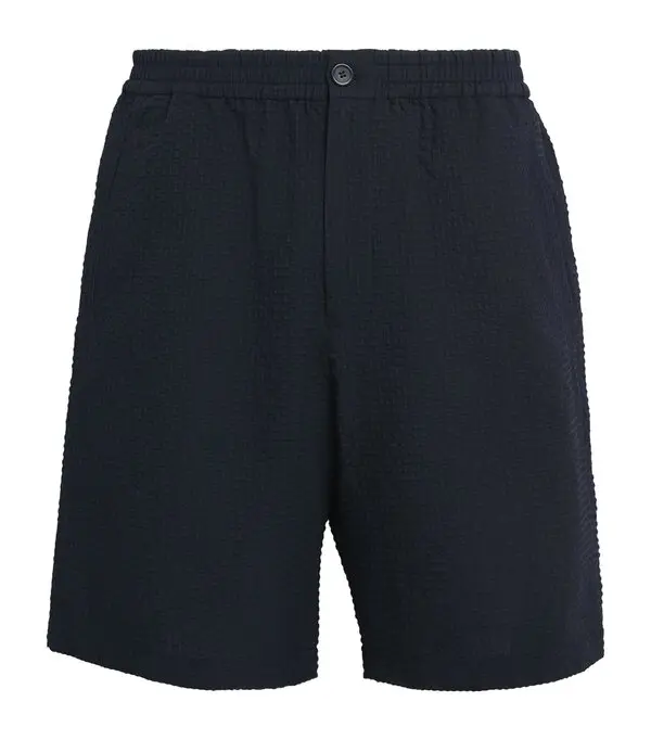 Emporio Armani Icon Collection Seersucker Bermuda Shorts - Blue