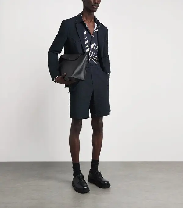 Emporio Armani Icon Collection Seersucker Bermuda Shorts - Blue