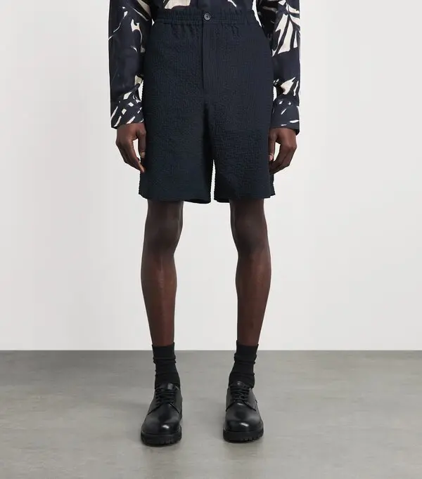 Emporio Armani Icon Collection Seersucker Bermuda Shorts - Blue