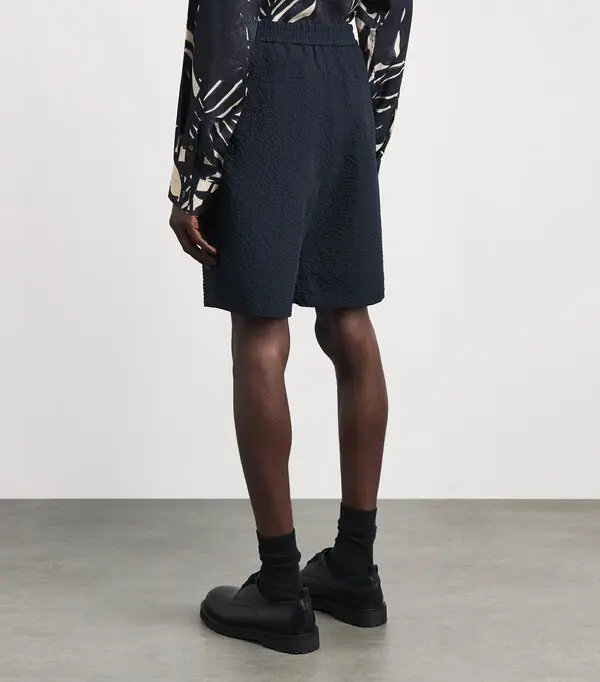 Emporio Armani Icon Collection Seersucker Bermuda Shorts - Blue