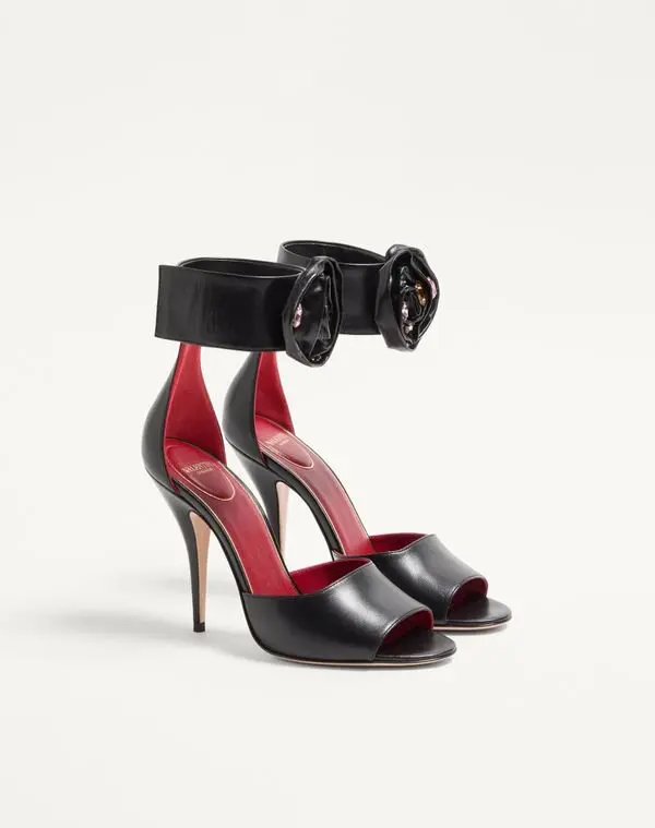 Valentino Garavani Drip Rose Kidskin Sandal With Crystals 105mm - Black