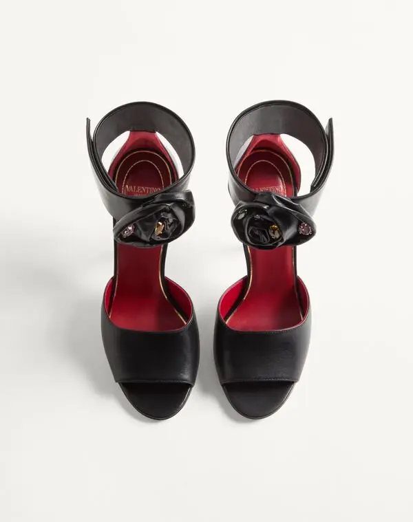 Valentino Garavani Drip Rose Kidskin Sandal With Crystals 105mm - Black