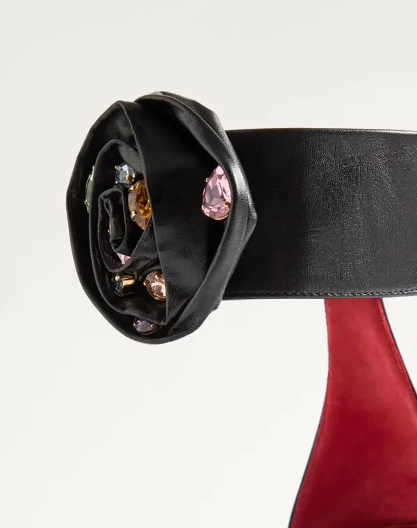 Valentino Garavani Drip Rose Kidskin Sandal With Crystals 105mm - Black