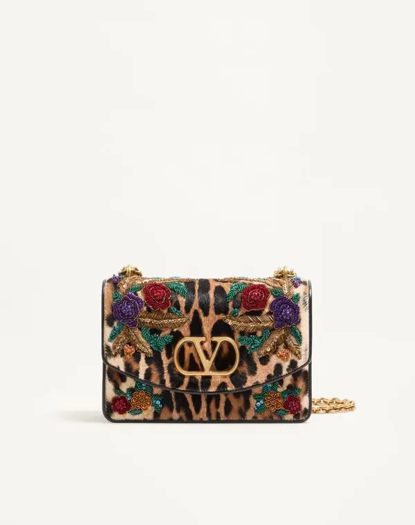 Valentino Garavani Vain Shoulder Bag In Embroidered Pony-effect Kidskin Leather - Multicolour