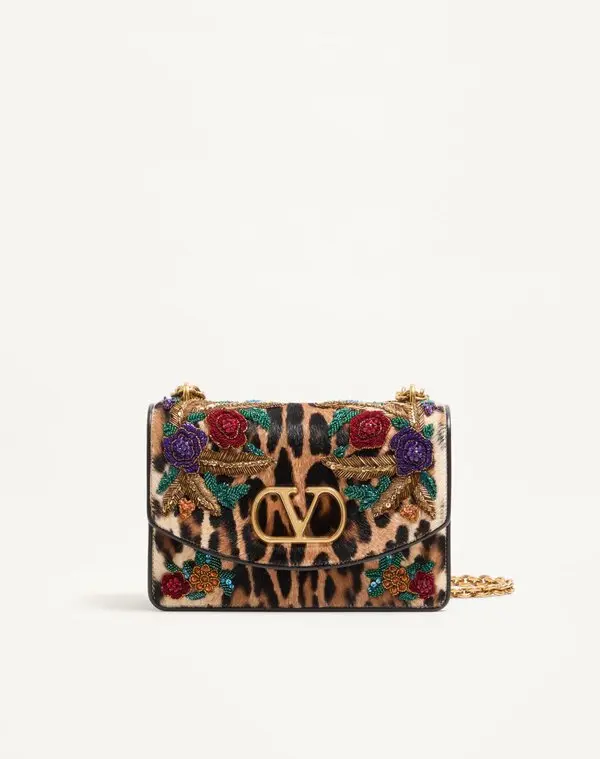 Valentino Garavani Vain Shoulder Bag In Embroidered Pony-effect Kidskin Leather - Multicolour