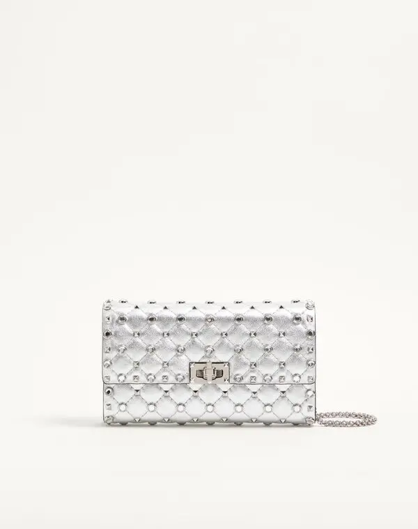 Valentino Garavani Rockstud Spike Shoulder Bag With Cabochon Stones - Silver/crystal