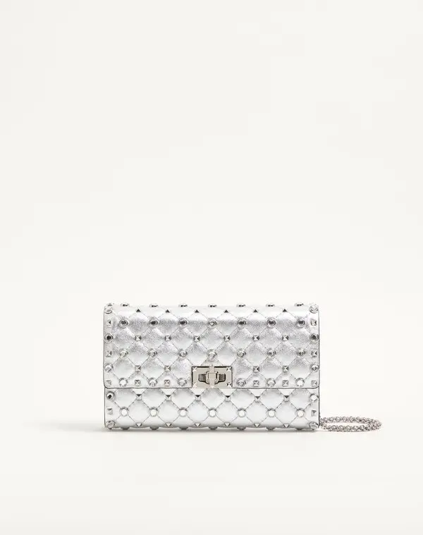 Valentino Garavani Rockstud Spike Shoulder Bag With Cabochon Stones - Silver/crystal