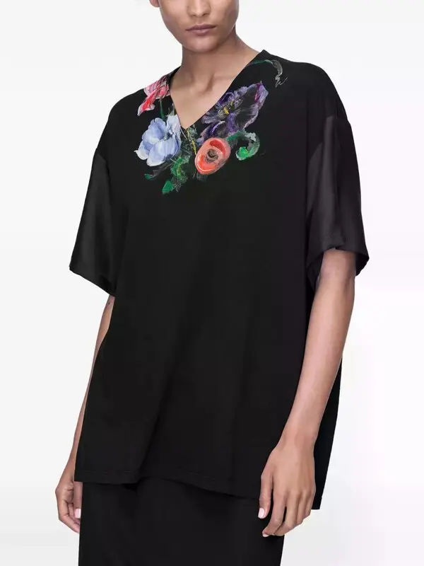 MAISON MARGIELA Flower Cotton-silk T-shirt - Black