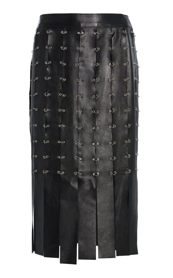 KATE HUNDLEY Fringed Leather Midi Skirt