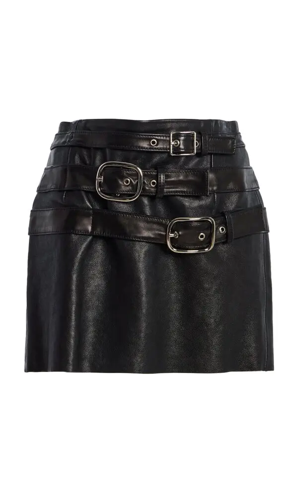 KATE HUNDLEY Belted Mini Leather Skirt