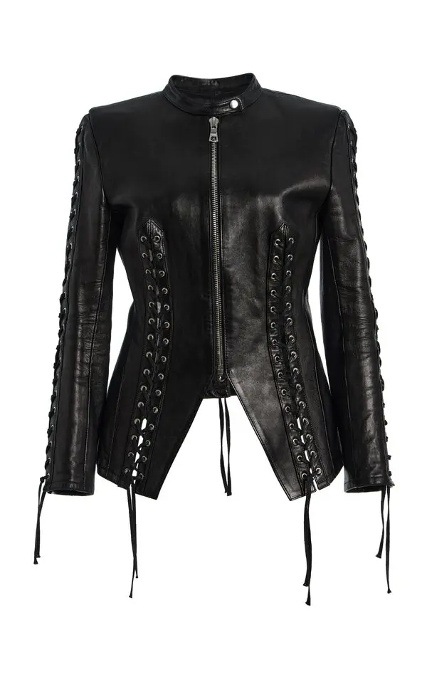 KATE HUNDLEY Eloise Lace-up Leather Jacket