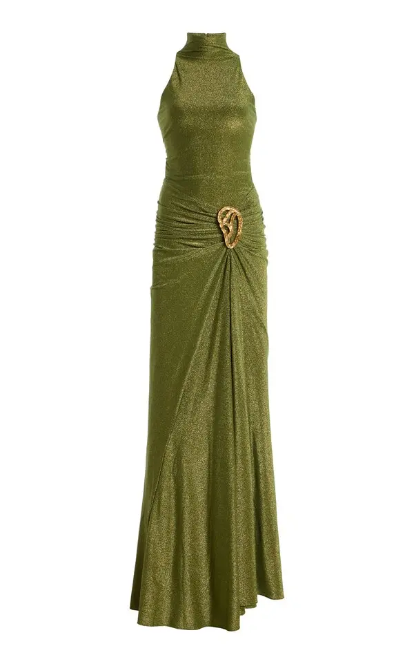 Silvia Tcherassi Frances Metallic Knit Halter Maxi Dress