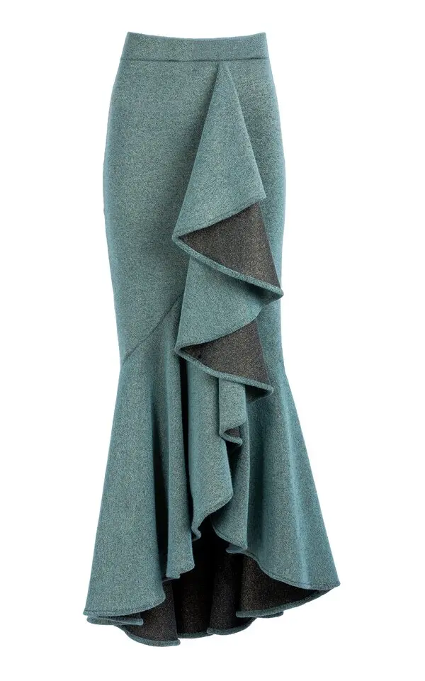 Silvia Tcherassi Metallic Ruffled Maxi Skirt - Blue