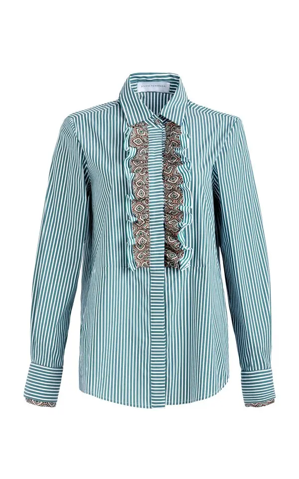Silvia Tcherassi Linnea Striped Cotton-blend Shirt - Blue