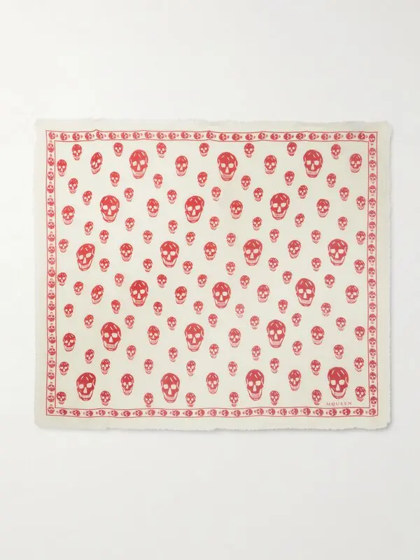 Alexander McQueen Printed Wool Scarf - White