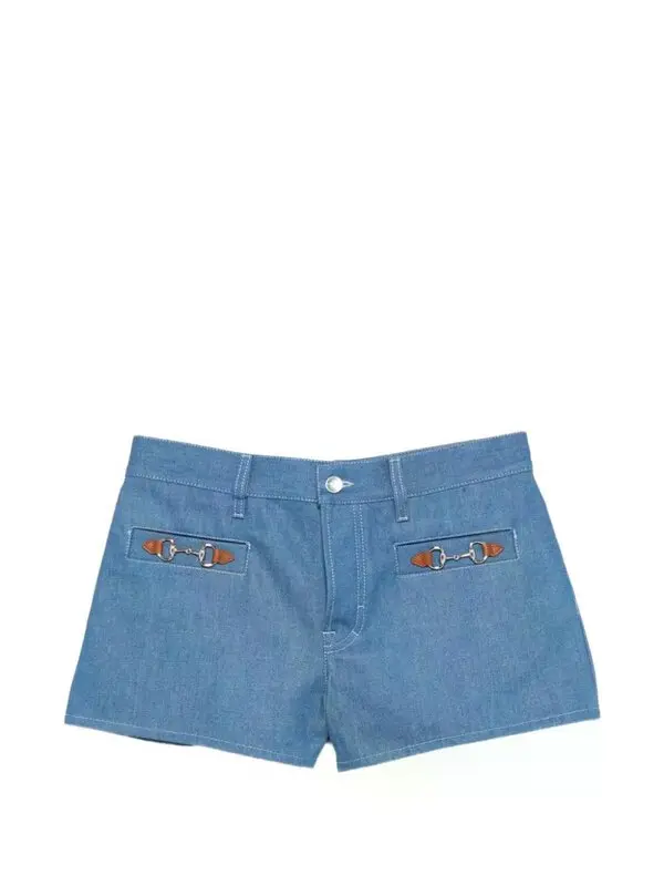 Gucci Horsebit-detail Cotton Denim Shorts - Blue