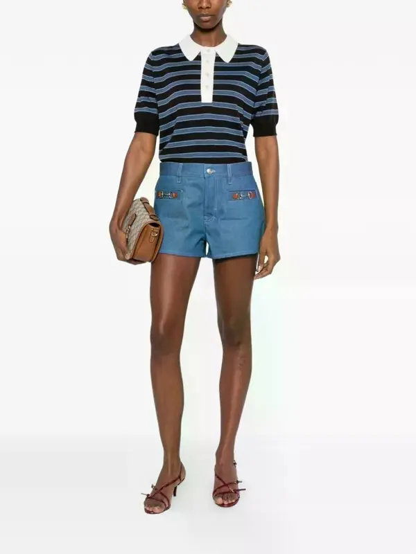 Gucci Horsebit-detail Cotton Denim Shorts - Blue