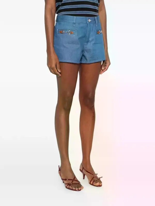 Gucci Horsebit-detail Cotton Denim Shorts - Blue