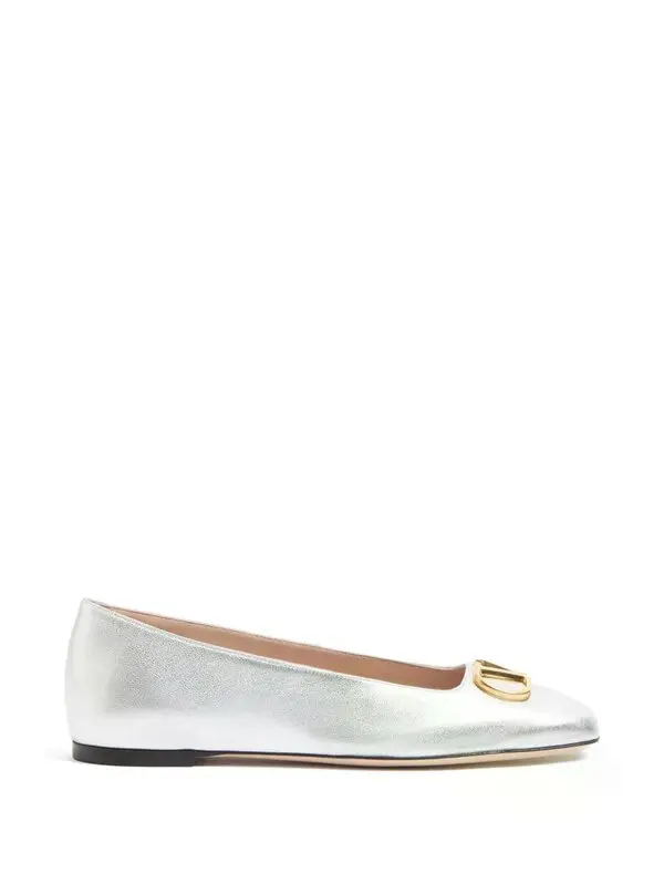 Valentino Garavani Vlogo Signature Ballerina Flats In Laminated Nappa Leather - Silver
