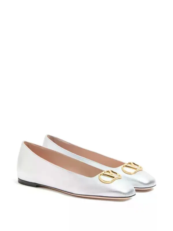 Valentino Garavani Vlogo Signature Ballerina Flats In Laminated Nappa Leather - Silver