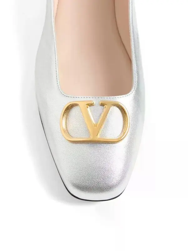 Valentino Garavani Vlogo Signature Ballerina Flats In Laminated Nappa Leather - Silver
