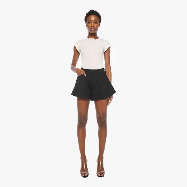 MOTHER The Flutter Fray Denim Shorts - Black