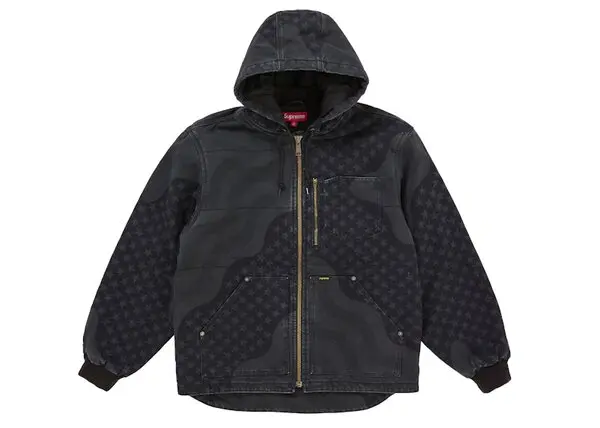 Supreme Flag Quilted Hooded Work Jacket - Black