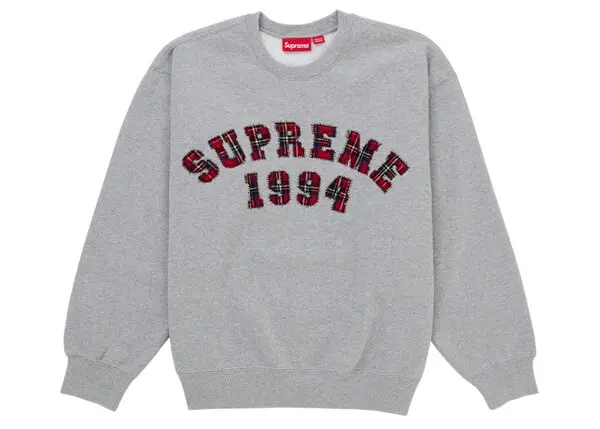Supreme Plaid Arc Crewneck Sweatshirt - Heather Grey
