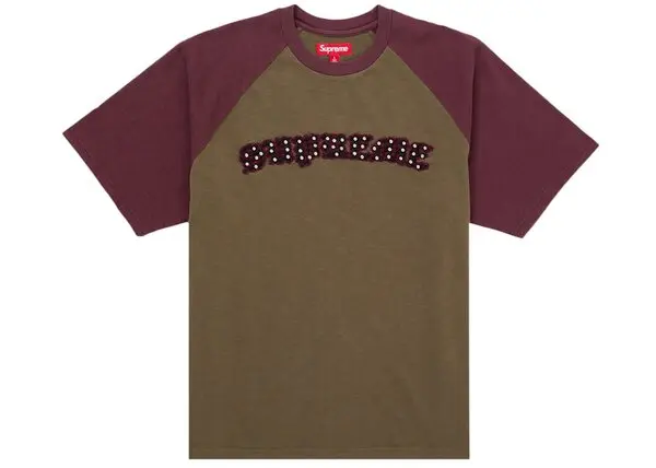 Supreme Rhinestone Raglan Short Sleeve Top - Olive