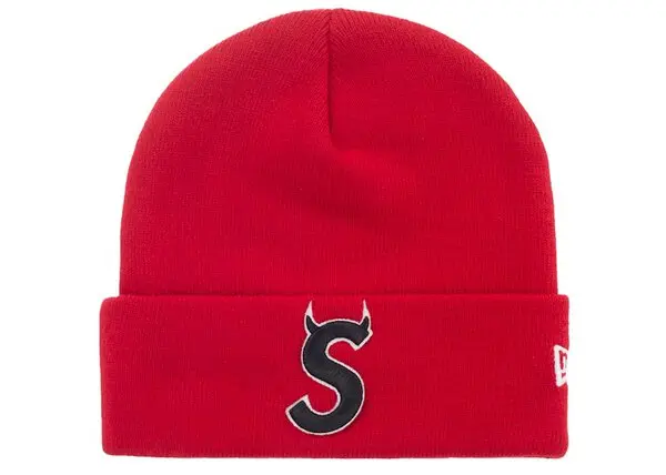 Supreme New Era Devil S Logo Beanie - Red