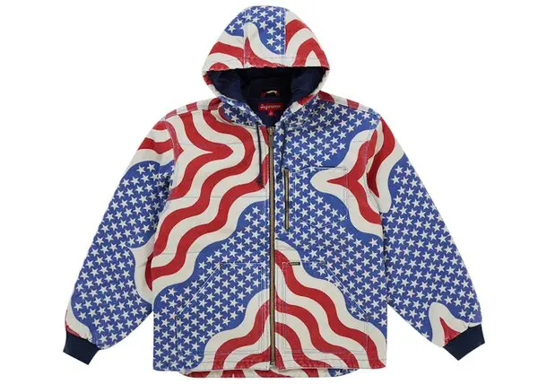 Supreme Flag Quilted Hooded Work Jacket - Multicolor