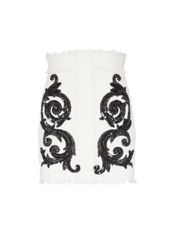 Balmain Baroque Tweed Mini Skirt - White