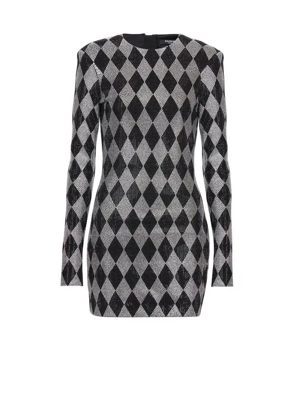 Balmain Short Rhinestone Dress - Black