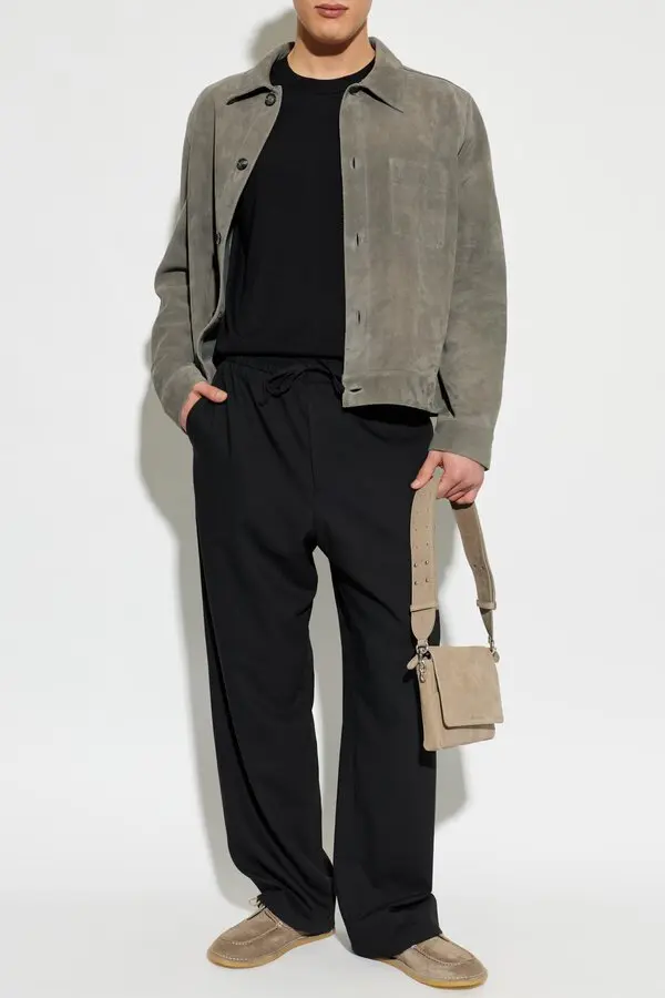 AMI Paris Suede Jacket With Embossed Logo - Grey
