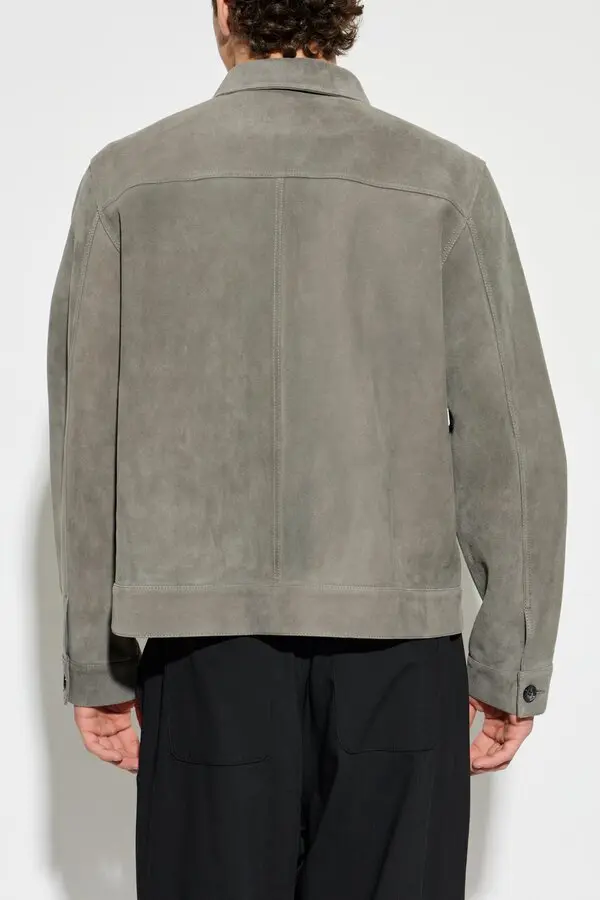 AMI Paris Suede Jacket With Embossed Logo - Grey