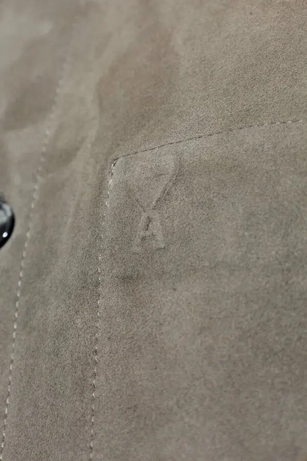 AMI Paris Suede Jacket With Embossed Logo - Grey