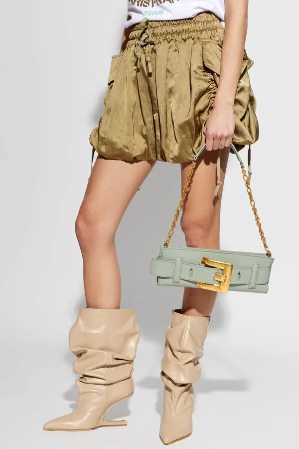 Balmain Leather Clutch With Gold Buckle And Chain