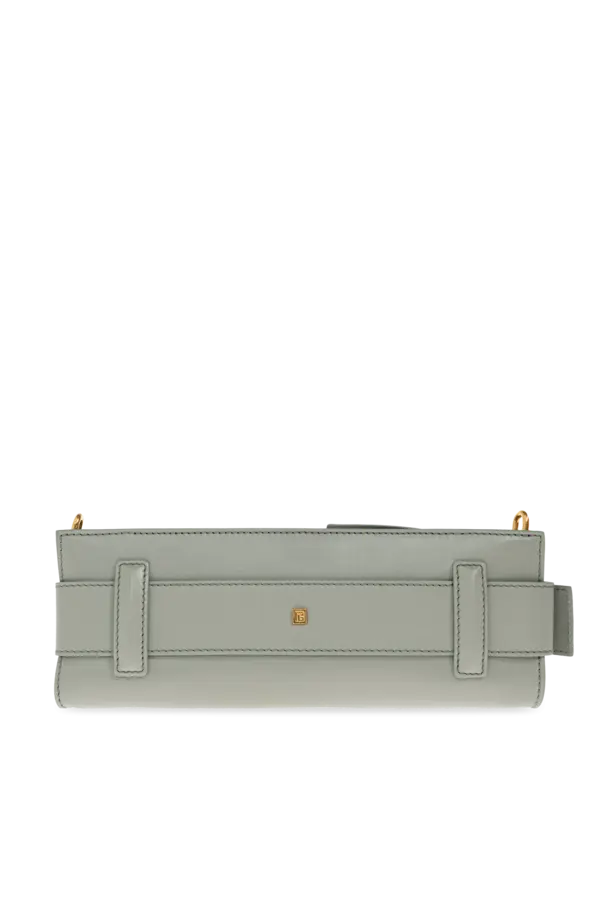 Balmain Leather Clutch With Gold Buckle And Chain
