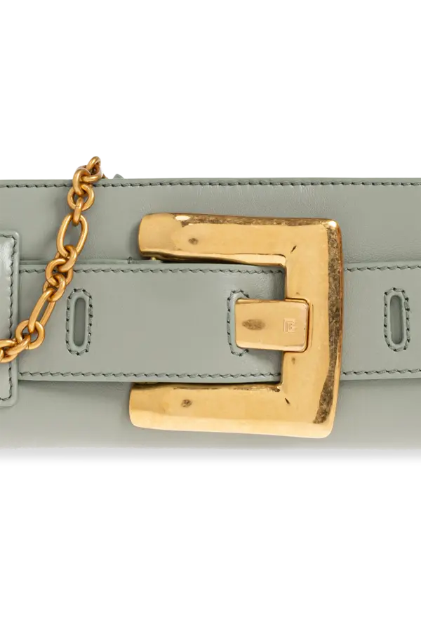 Balmain Leather Clutch With Gold Buckle And Chain