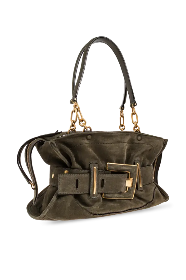 Balmain Suede Shoulder Bag - Green