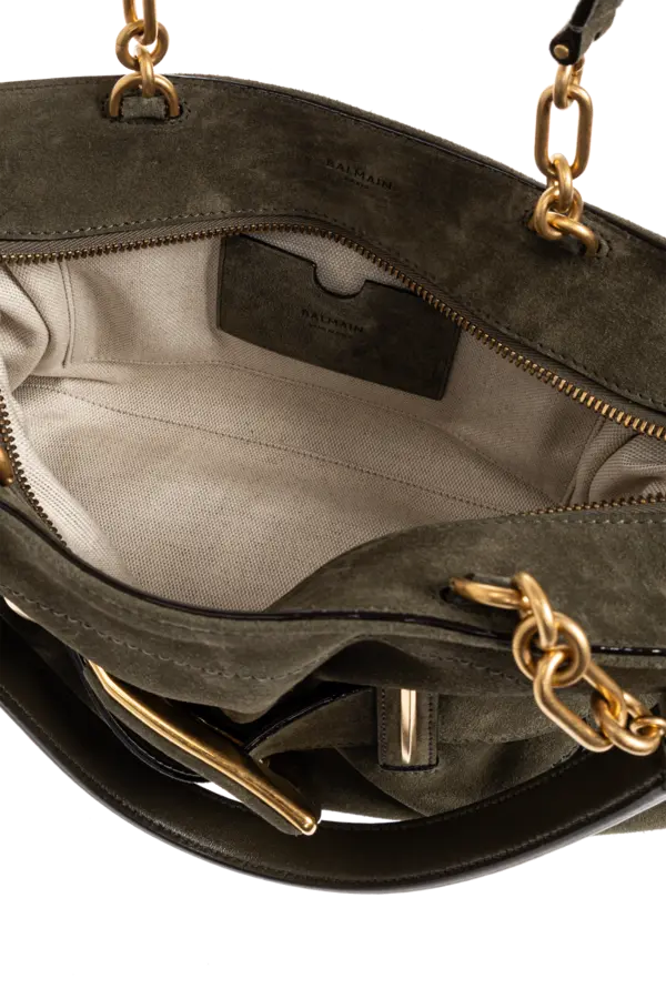 Balmain Suede Shoulder Bag - Green