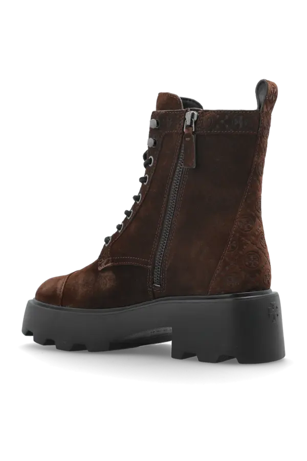 Tory Burch T Monogram Lug Leather Ankle Boots - Brown