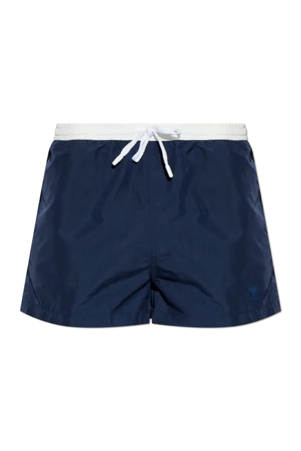 Ami Swim Shorts With Appliqu - Navy Blue