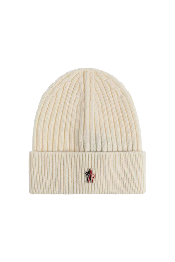 Moncler Ribbed Knit Beanie - Cream