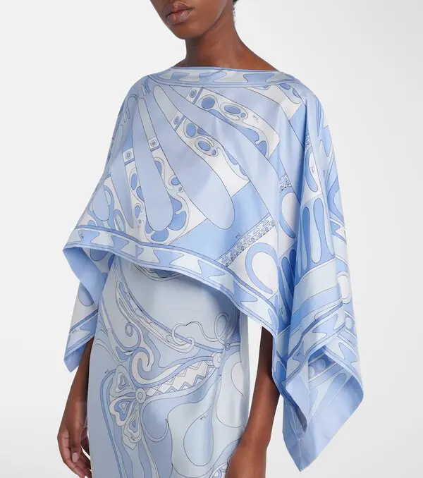 Emilio Pucci Orchidee Soleil Silk Gown And Cape Set