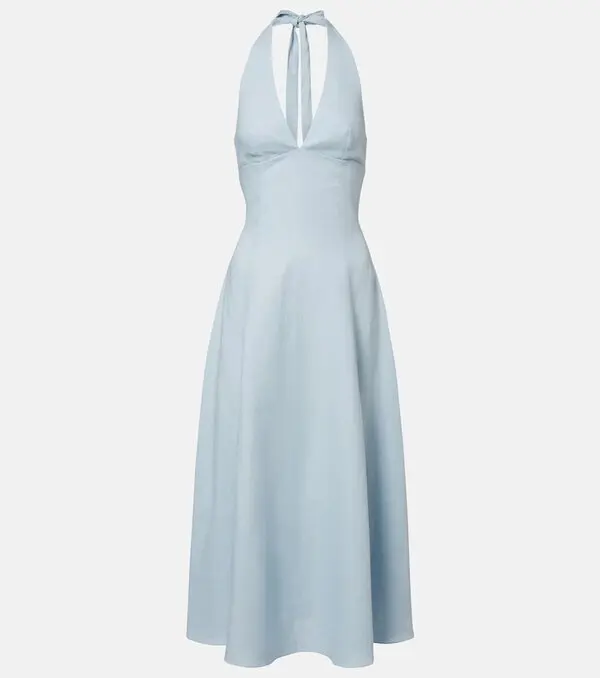 Faithfull The Brand Marais Shirred Linen Midi Dress - Blue