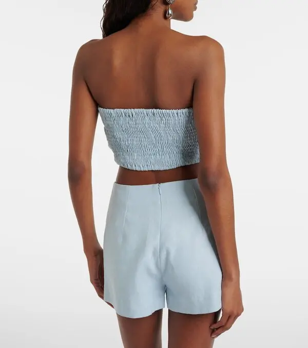 Faithfull The Brand Antibes Shirred Linen Crop Top - Blue
