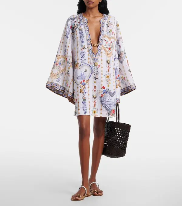 Camilla Cutout Printed Linen Kaftan