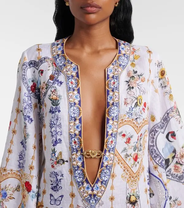 Camilla Cutout Printed Linen Kaftan