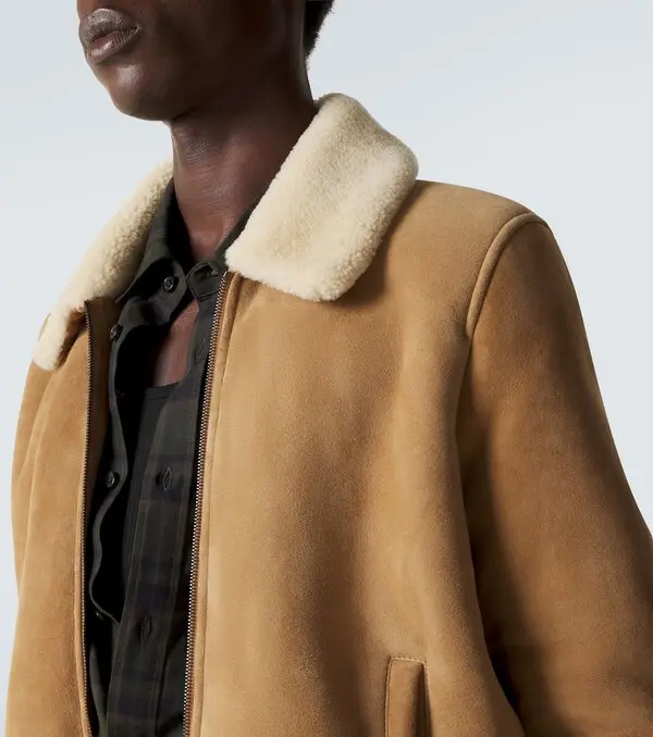 Saint Laurent Shearling-lined Suede Jacket - Beige